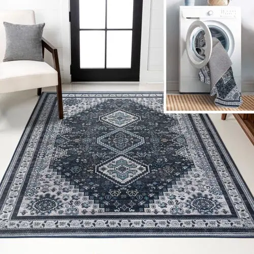 JONATHAN Y Dalyan Geometric Medallions Machine-washable Area Rug - Navy/light Gray