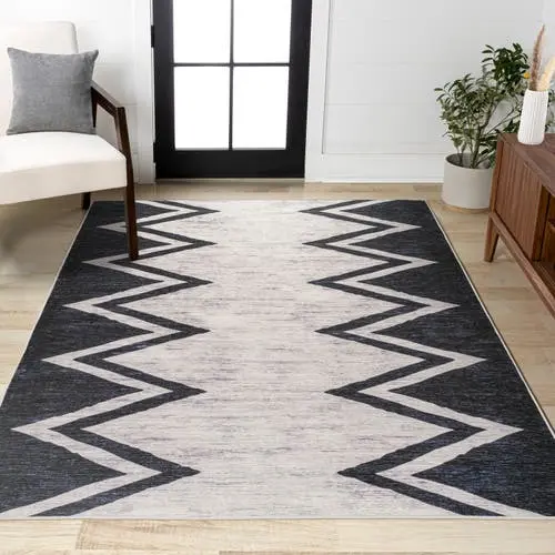 JONATHAN Y Siksak Modern Chevron Border Machine-washable Area Rug