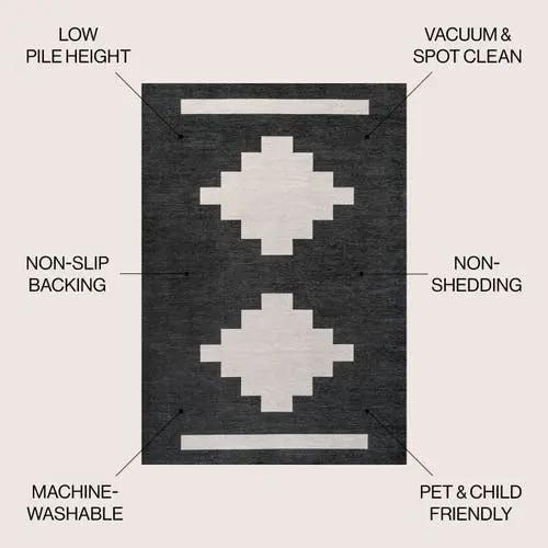 JONATHAN Y Adriel Geometric Medallion Machine-washable Area Rug - Black/cream