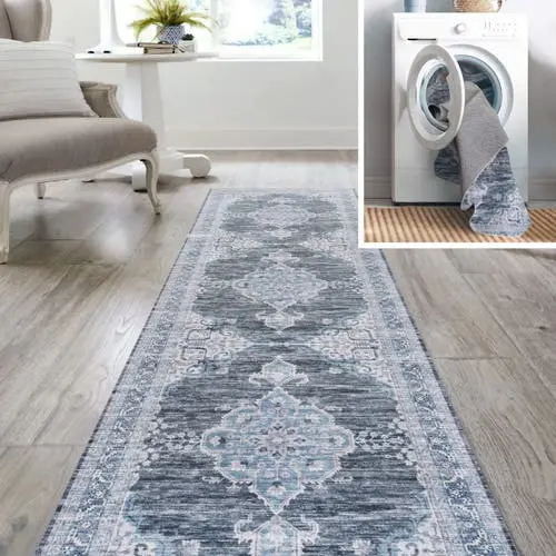 JONATHAN Y Wincer Chenille Cottage Medallion Machine-washable Area Rug - Gray/blue/white