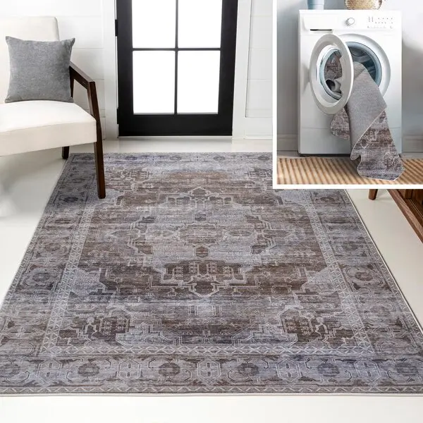 JONATHAN Y Alanya Ornate Medallion Machine-washable Area Rug - Brown/light Gray