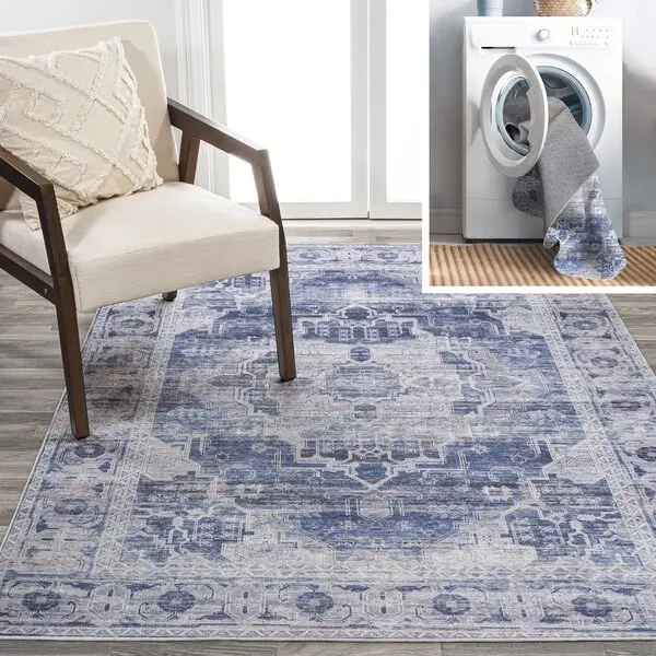 JONATHAN Y Alanya Ornate Medallion Machine-washable Area Rug - Navy/cream