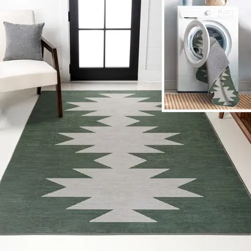 JONATHAN Y Chayton Minimalist Geometric Machine-washable Area Rug - Forest Green
