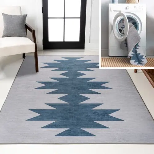 JONATHAN Y Chayton Minimalist Geometric Machine-washable Area Rug - Slate Blue
