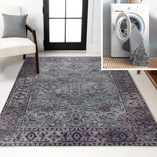 JONATHAN Y Victoria Ornate Persian All-over Machine-washable Area Rug - Purple/gray