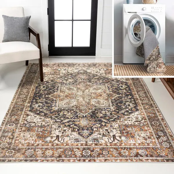 JONATHAN Y Chapell Chenille Traditional Medallion Machine-washable Area Rug - Black/terra