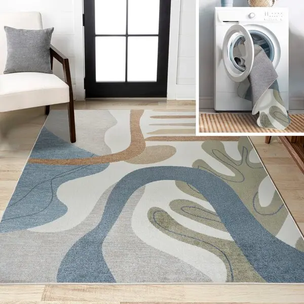 JONATHAN Y Algae Abstract Glam Botanical Machine-washable Area Rug - Cream/multi