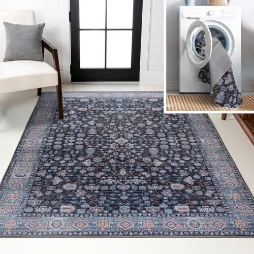 JONATHAN Y Kemer All-over Persian Machine-washable Area Rug - Black/blue