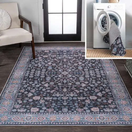 JONATHAN Y Kemer All-over Persian Machine-washable Area Rug - Black/blue