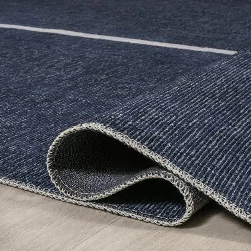 JONATHAN Y Linja Solid Centre Stripe Machine-washable Area Rug