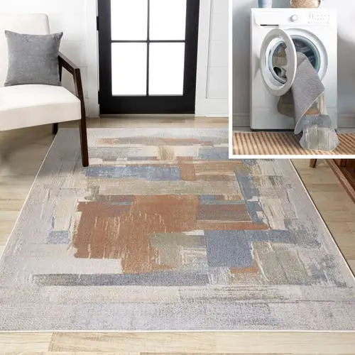 JONATHAN Y Weaver Abstract Coastal Watercolor Machine-washable Area Rug - Cream/multi