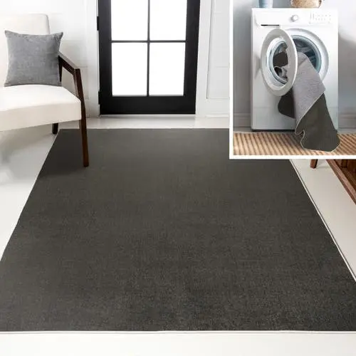 JONATHAN Y Twyla Classic Solid Low-pile Machine-washable Area Rug - Light Gray
