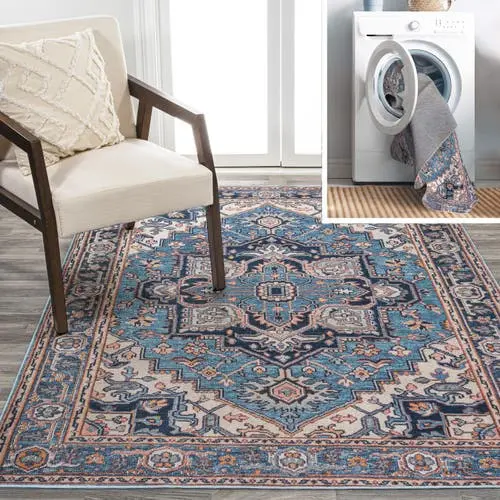 JONATHAN Y Cirali Ornate Large Medallion Machine-washable Area Rug - Blue/beige