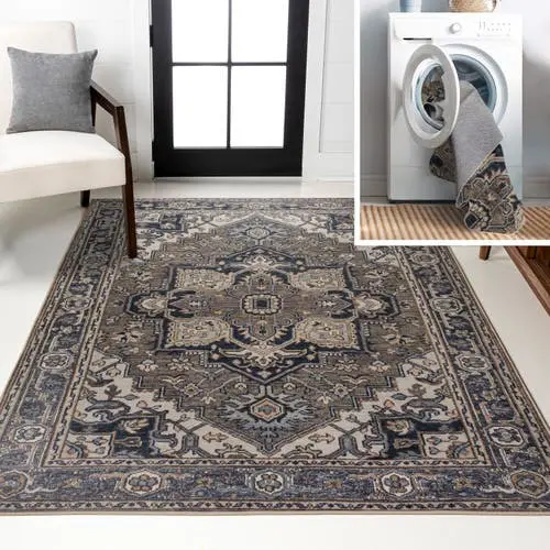 JONATHAN Y Cirali Ornate Large Medallion Machine-washable Area Rug - Green/navy/cream