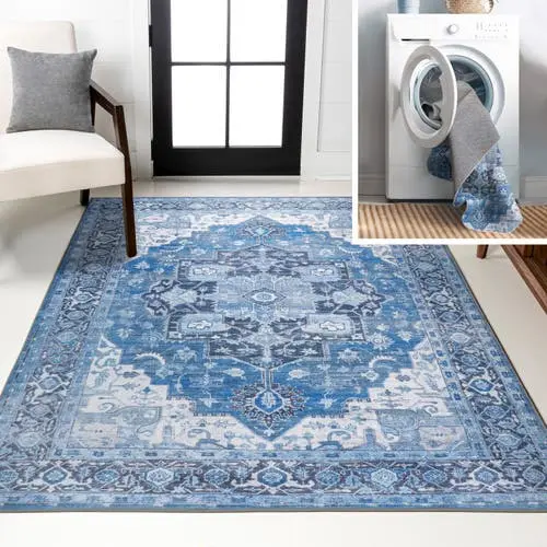 JONATHAN Y Maris Ornate Medallion Machine-washable Area Rug - Blue/navy