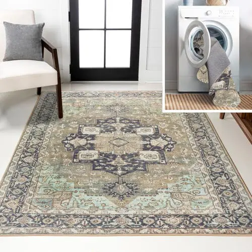 JONATHAN Y Maris Ornate Medallion Machine-washable Area Rug - Green/tan/blue