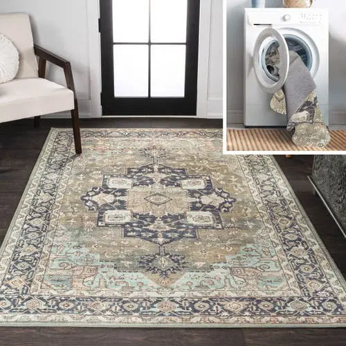 JONATHAN Y Maris Ornate Medallion Machine-washable Area Rug - Green/tan/blue