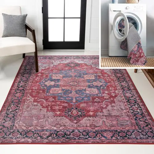 JONATHAN Y Maris Ornate Medallion Machine-washable Area Rug - Red/black/blue