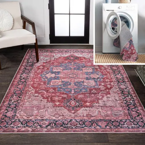 JONATHAN Y Maris Ornate Medallion Machine-washable Area Rug - Red/black/blue