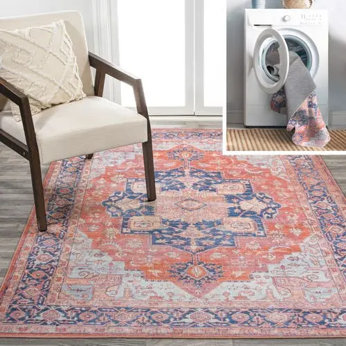JONATHAN Y Maris Ornate Medallion Machine-washable Area Rug - Terracotta/navy