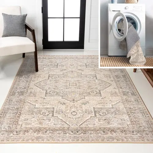 JONATHAN Y Koda Vintage Native American Medallion Machine-washable Area Rug - Cream/brown