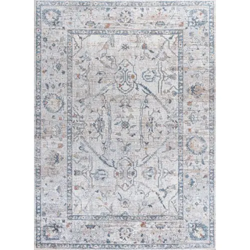 JONATHAN Y Brandy Rustic Border Low-pile Machine-washable Area Rug - Light Gray/blue
