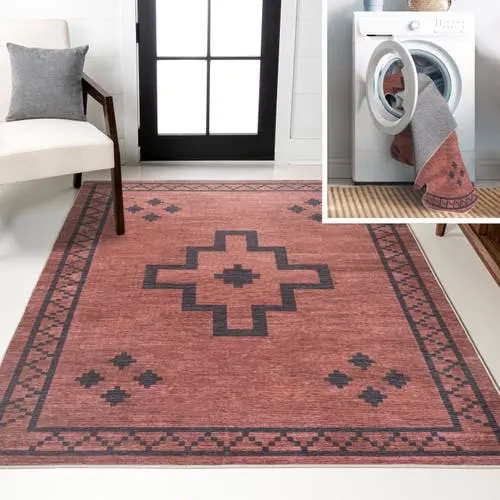 JONATHAN Y Korsa Geometric Medallion Machine-washable Area Rug - Red/dark Gray