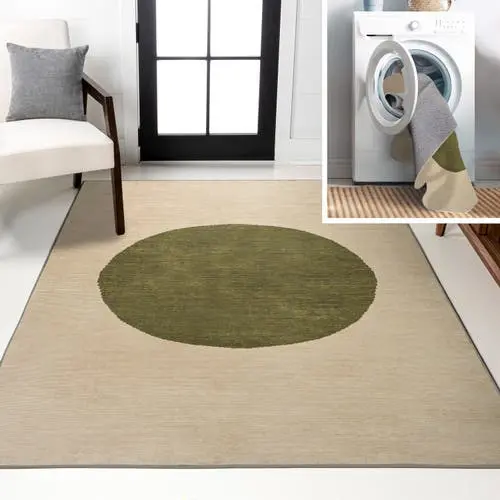 JONATHAN Y Cirkel Minimalist Geometric Dot Machine-washable Area Rug - Cream/green