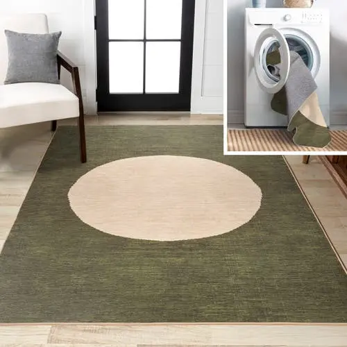 JONATHAN Y Cirkel Minimalist Geometric Dot Machine-washable Area Rug - Green/cream