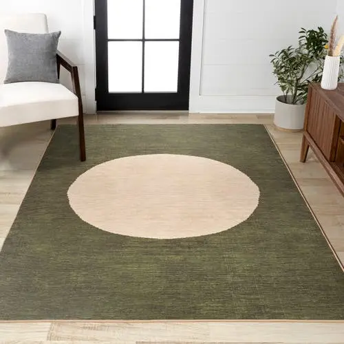JONATHAN Y Cirkel Minimalist Geometric Dot Machine-washable Area Rug - Green/cream