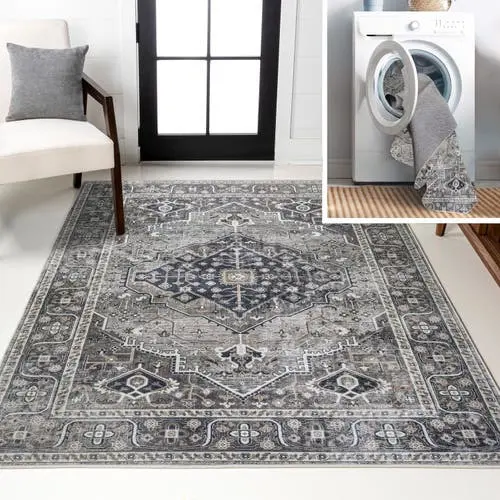 JONATHAN Y Alacati Ogee Medallion Machine-washable Area Rug - Dark Gray/light Gray