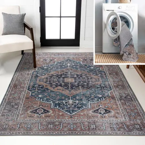 JONATHAN Y Alacati Ogee Medallion Machine-washable Area Rug - Navy/brown