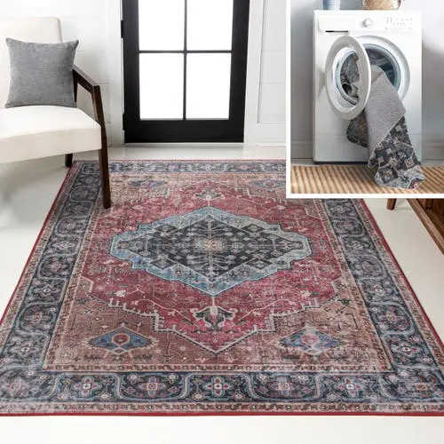 JONATHAN Y Alacati Ogee Medallion Machine-washable Area Rug - Red/blue/brown