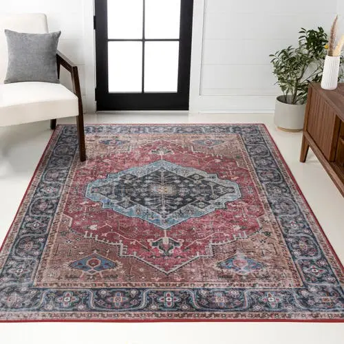 JONATHAN Y Alacati Ogee Medallion Machine-washable Area Rug - Red/blue/brown