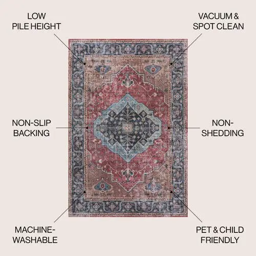JONATHAN Y Alacati Ogee Medallion Machine-washable Area Rug - Red/blue/brown