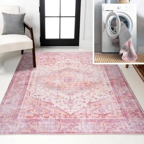 JONATHAN Y Alacati Ogee Medallion Machine-washable Area Rug - Red/orange/cream