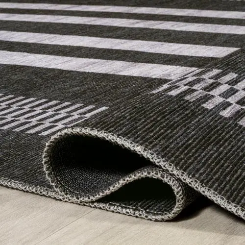 JONATHAN Y Vichy Geometric Striped Machine-washable Area Rug - Black/ivory