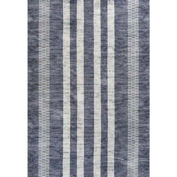 JONATHAN Y Vichy Geometric Striped Machine-washable Area Rug - Slate Gray/ivory