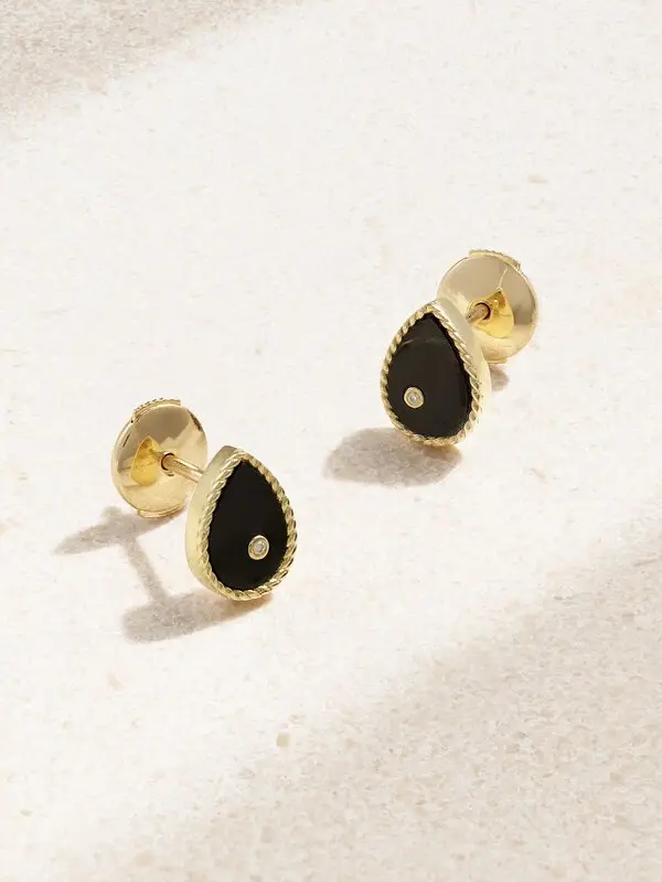 Yvonne Léon 9-karat Gold, Onyx And Diamond Stud Earrings - Black