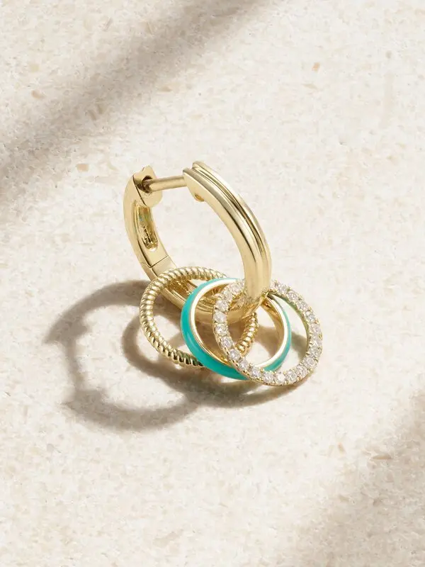 Yvonne Léon 9-karat Enamel And Diamond Single Hoop Earring - Gold