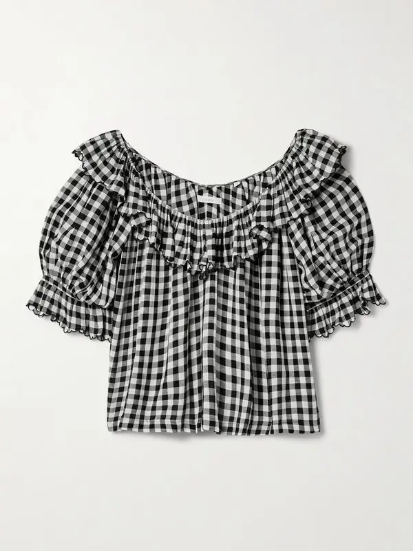 DÔEN Samara Ruffled Gingham Voile Blouse