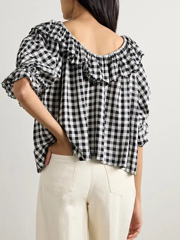 DÔEN Samara Ruffled Gingham Voile Blouse