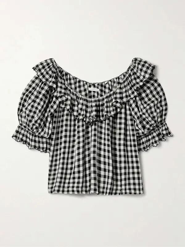 DÔEN Samara Ruffled Gingham Voile Blouse