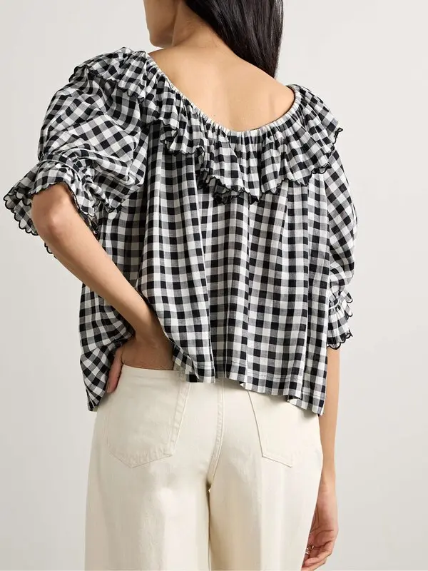 DÔEN Samara Ruffled Gingham Voile Blouse