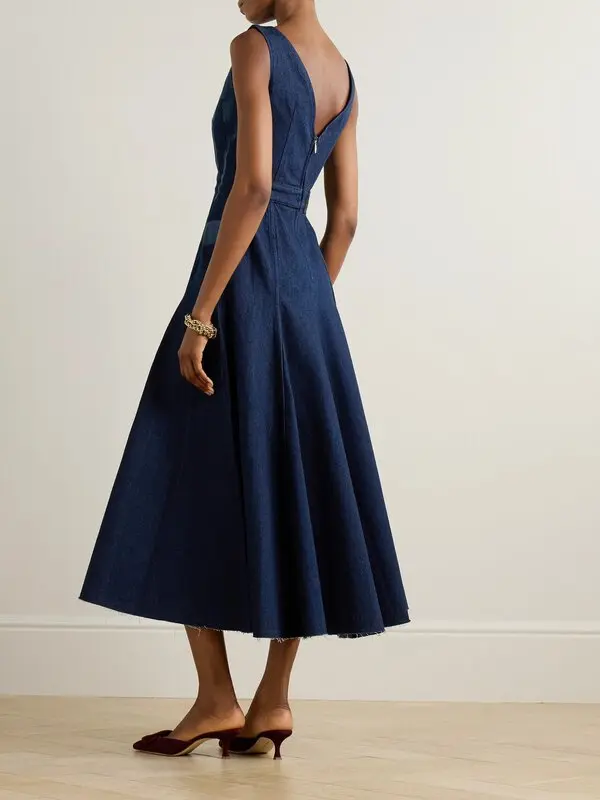 asymmetric panelled denim midi dress Midler Denim Midi Dress Mid Blue