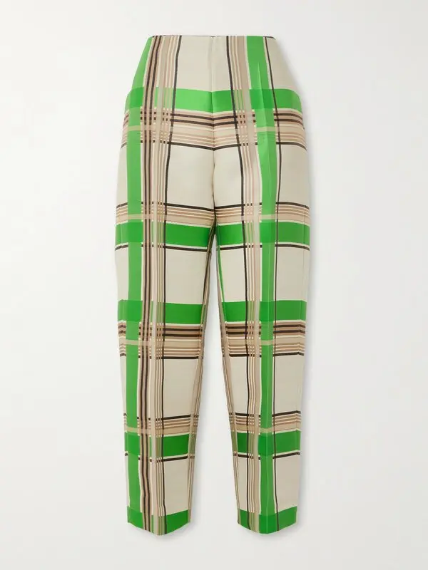 Dries Van Noten Checked Satin-jacquard Tapered Trousers