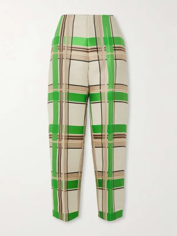 Dries Van Noten Checked Satin-jacquard Tapered Trousers