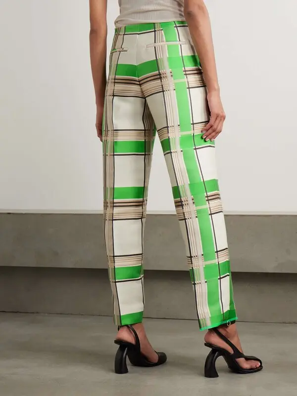 Dries Van Noten Checked Satin-jacquard Tapered Trousers