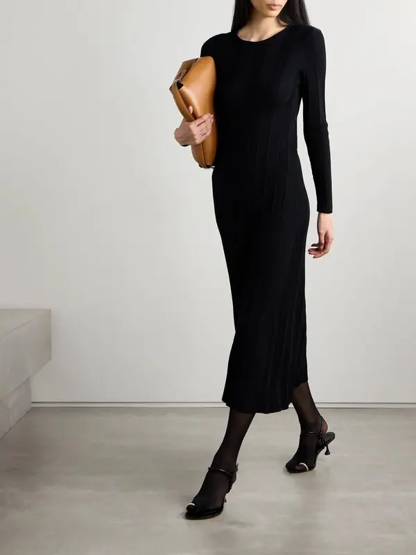 Veronica De Piante Anais Ribbed Wool Midi Dress - Black