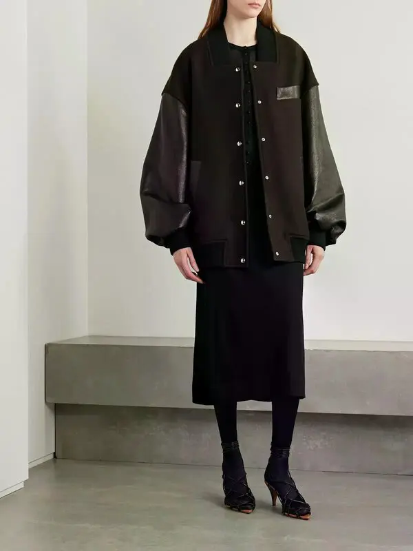 Khaite Spencer Wool-blend And Leather Bomber Jacket